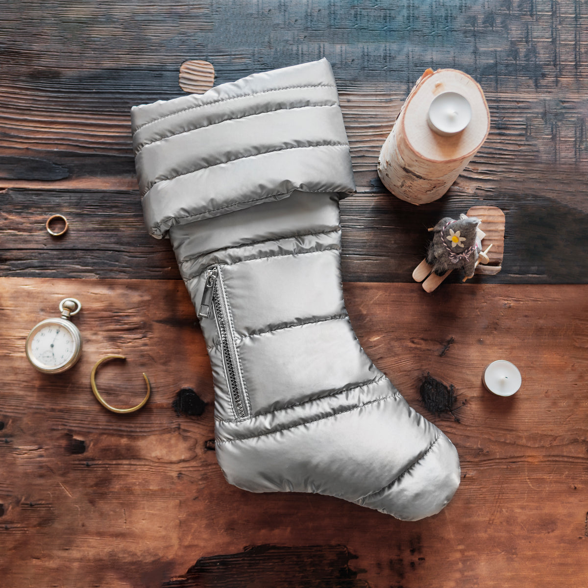 Matte Silver Puffer Christmas Stocking – Gigi Seasons